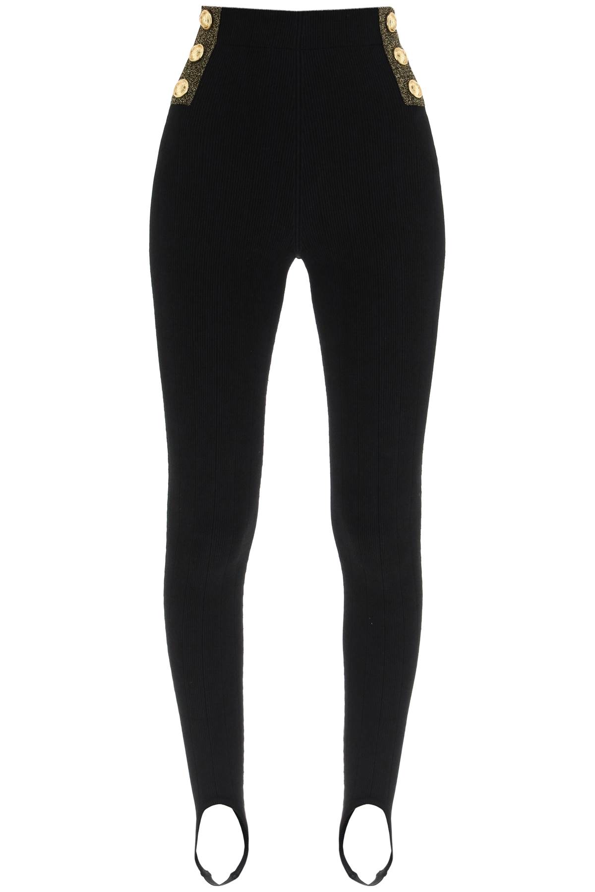 Balmain 6-button Metallic-edge Knit Stirrup Leggings In Black | ModeSens