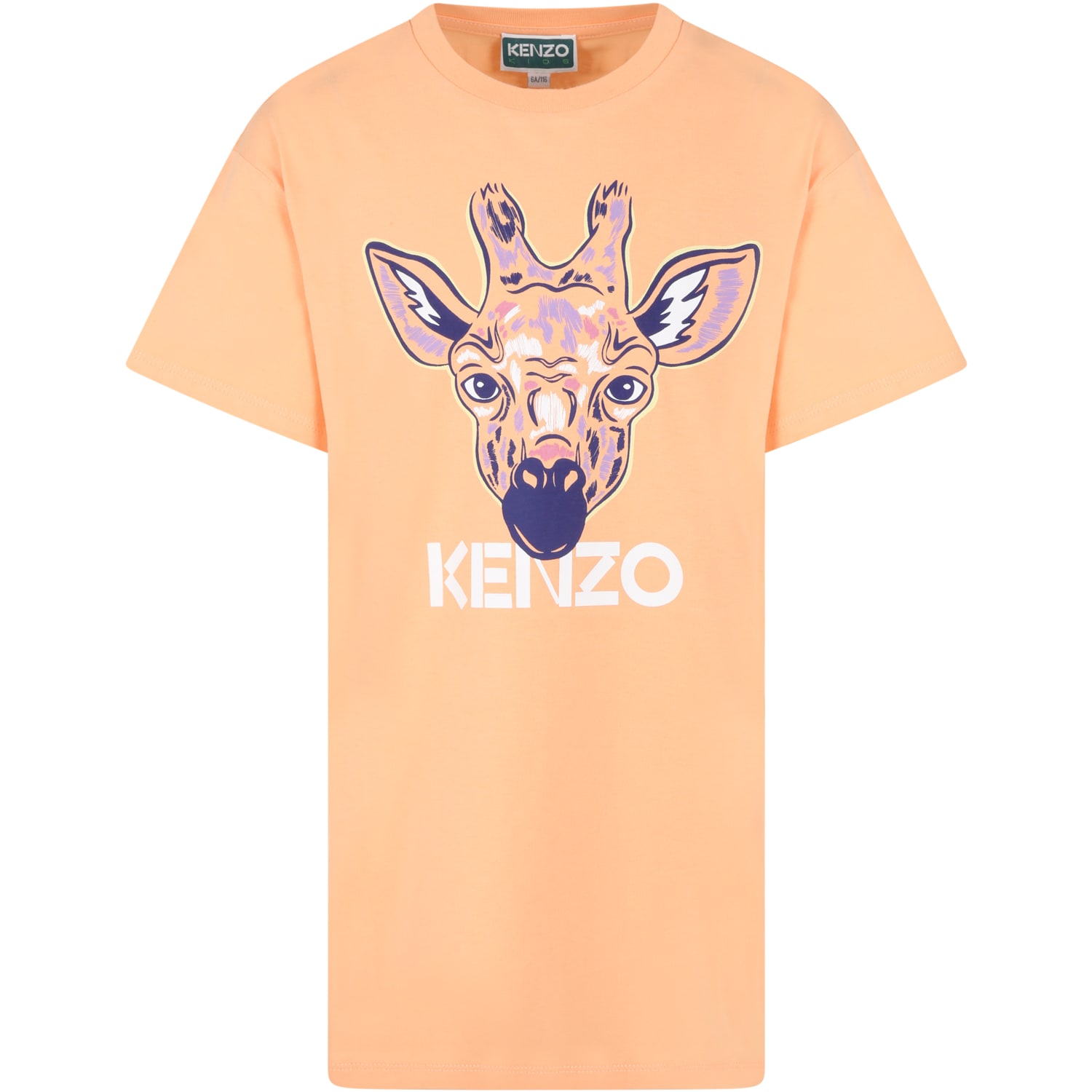 Kenzo Kids' Orange Dress For Girl With Giraffe And Logo | ModeSens