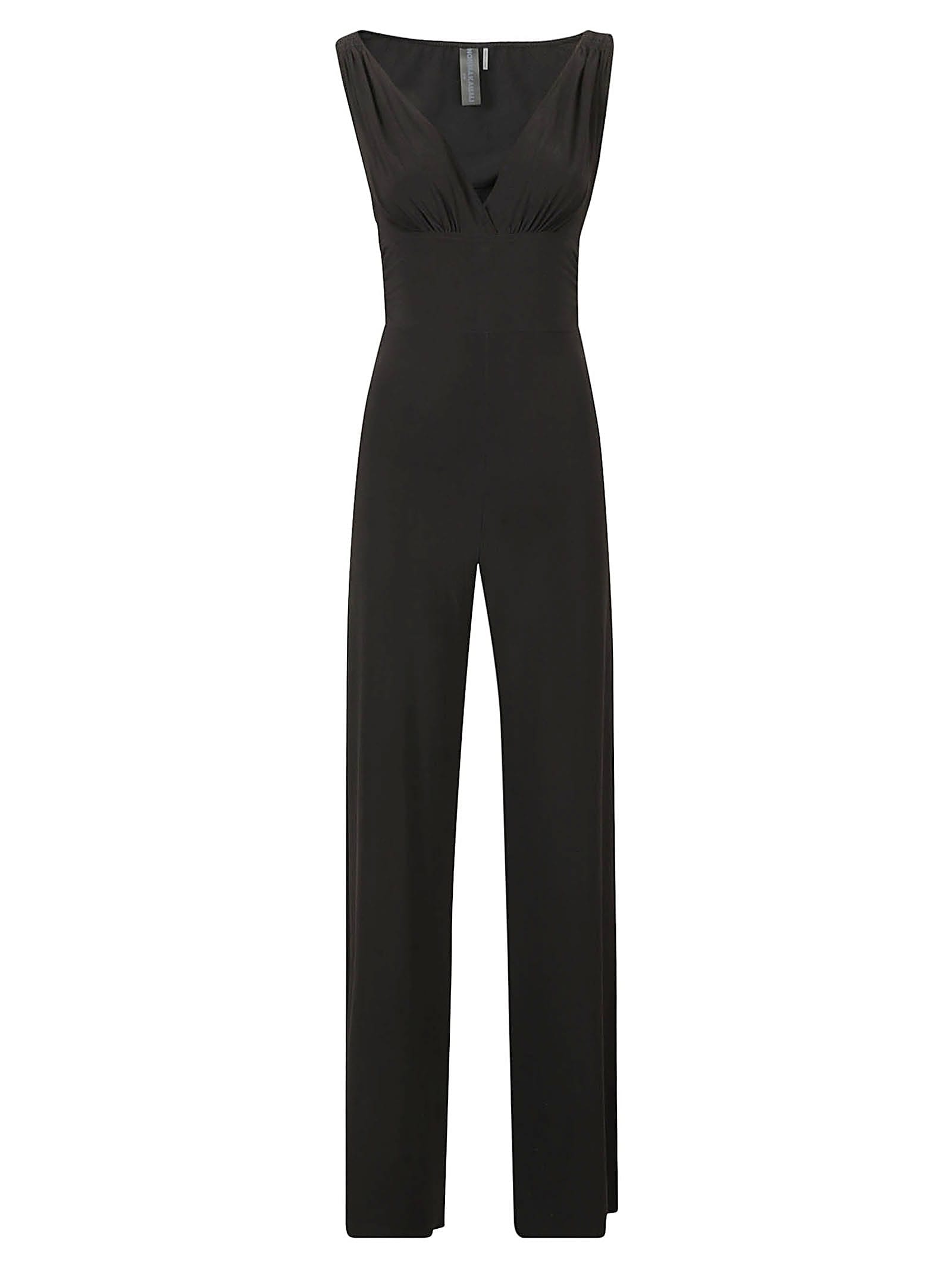 Norma Kamali Tara V Neck Wide Leg Jumpsuit In Black Modesens