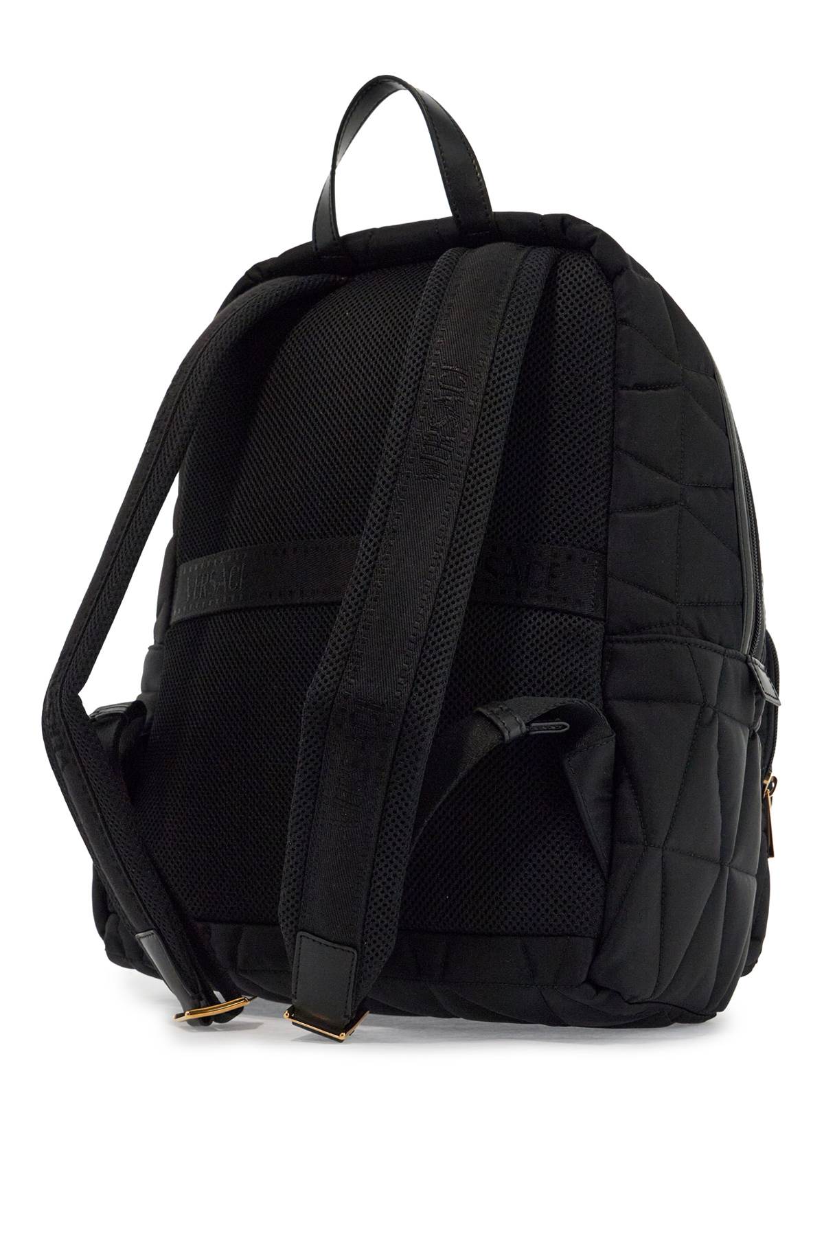Versace Quilted Nylon Backpack In Black- Gold (black) | ModeSens
